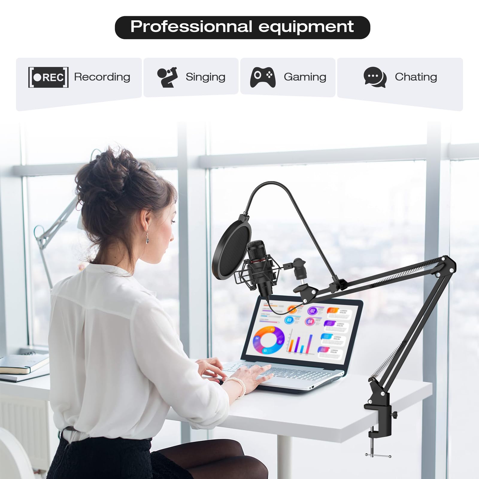 YUANSHIHUI Podcast Microphone USB Kit Streaming 192kHZ/24bit Plug & Play PC Computer for Recording, Gaming, Desktop, Windows, Mac, YouTube, Streaming, Singing, Deep Black