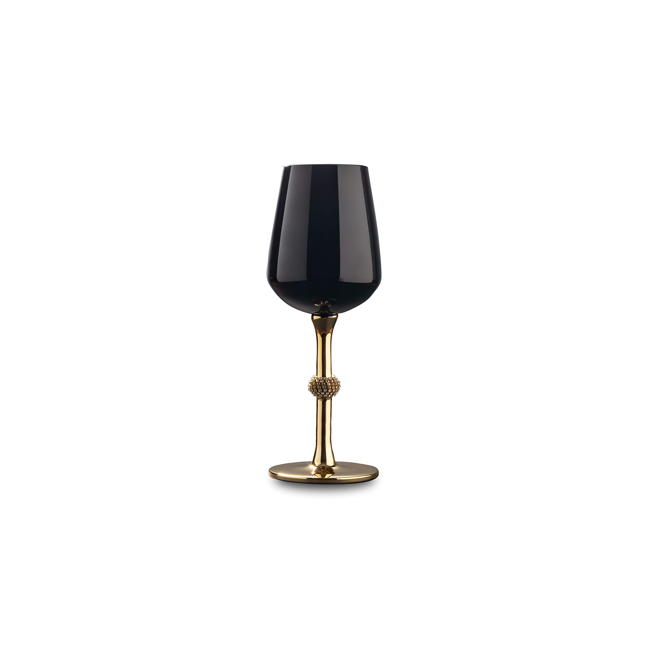 Vikko DĂ©cor Black and Gold Wine Glasses | 11 Ounce Cup â Striking Black and Gold Design with Diamante Accents â Dishwasher Safe â Set of Six Stunning Wine Glasses â 8.4â x 2.3â