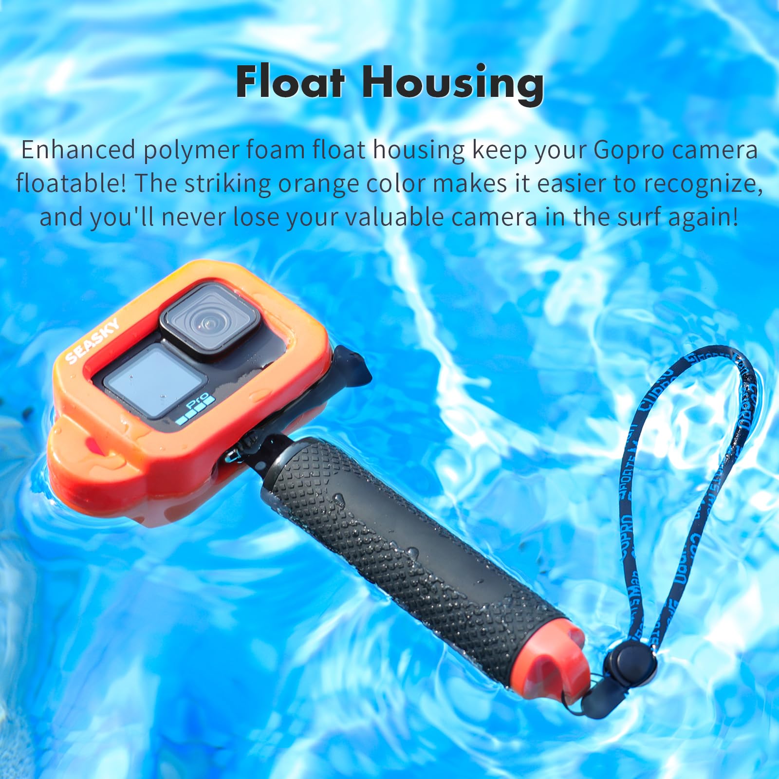 SEASKY Floaty Soft Foam Case & Hand Grip Stick Kit Set Accessories for Gopro Hero 12/11/10/9 Black Action Sports Camera Snorkeling Surfing, Wakeboarding Floating Protective Cage housing Shell Cover