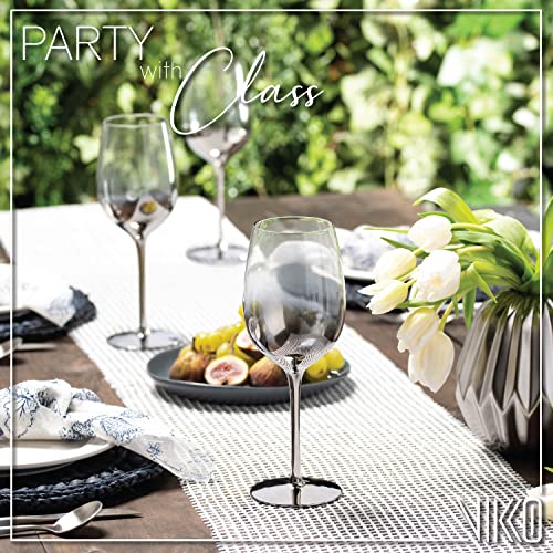 Vikko Décor Silver Ombre White Wine Glasses | Thin, Handblown Glass – Tall, Elegant Stem – Dishwasher Safe – 17.5 Ounce Cup – Great Gift Idea – Set of 12 Wine Glasses