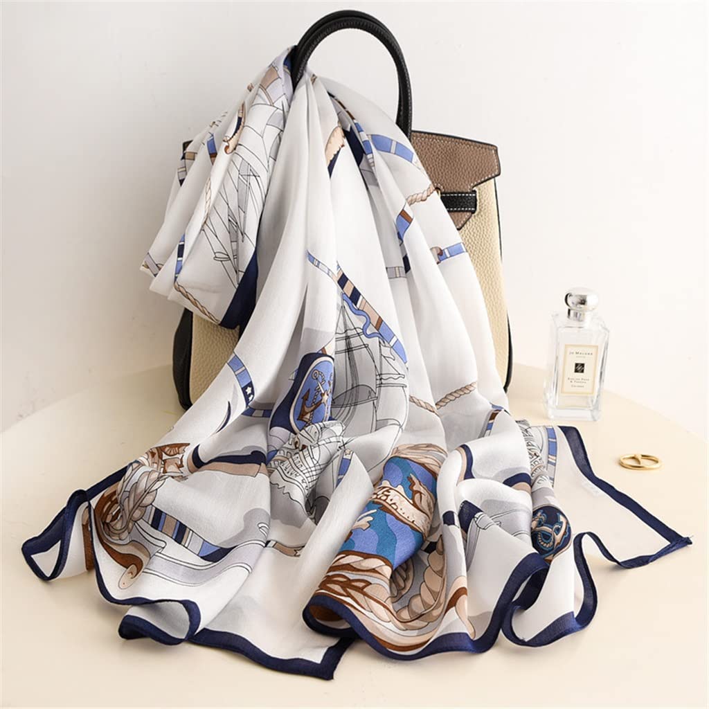 XWWDP Silk Satin White Blue Long Silk Scarf Mulberry Silk Scarf Women (Color : A, Size : One Size)