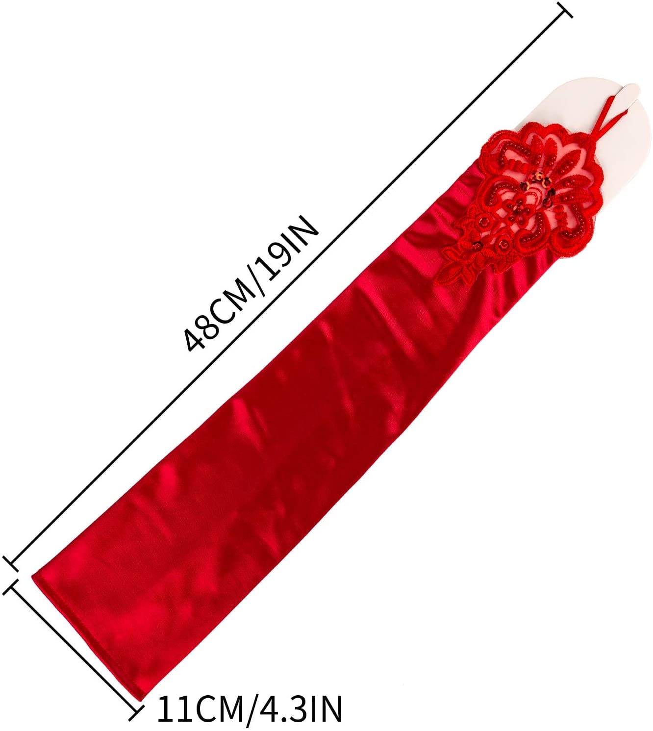 SAVITA Fingerless Long Red Gloves Pierced Elbow Length Satin Gloves 19" Stretchy Opera Evening Party 1920s Gloves for Women