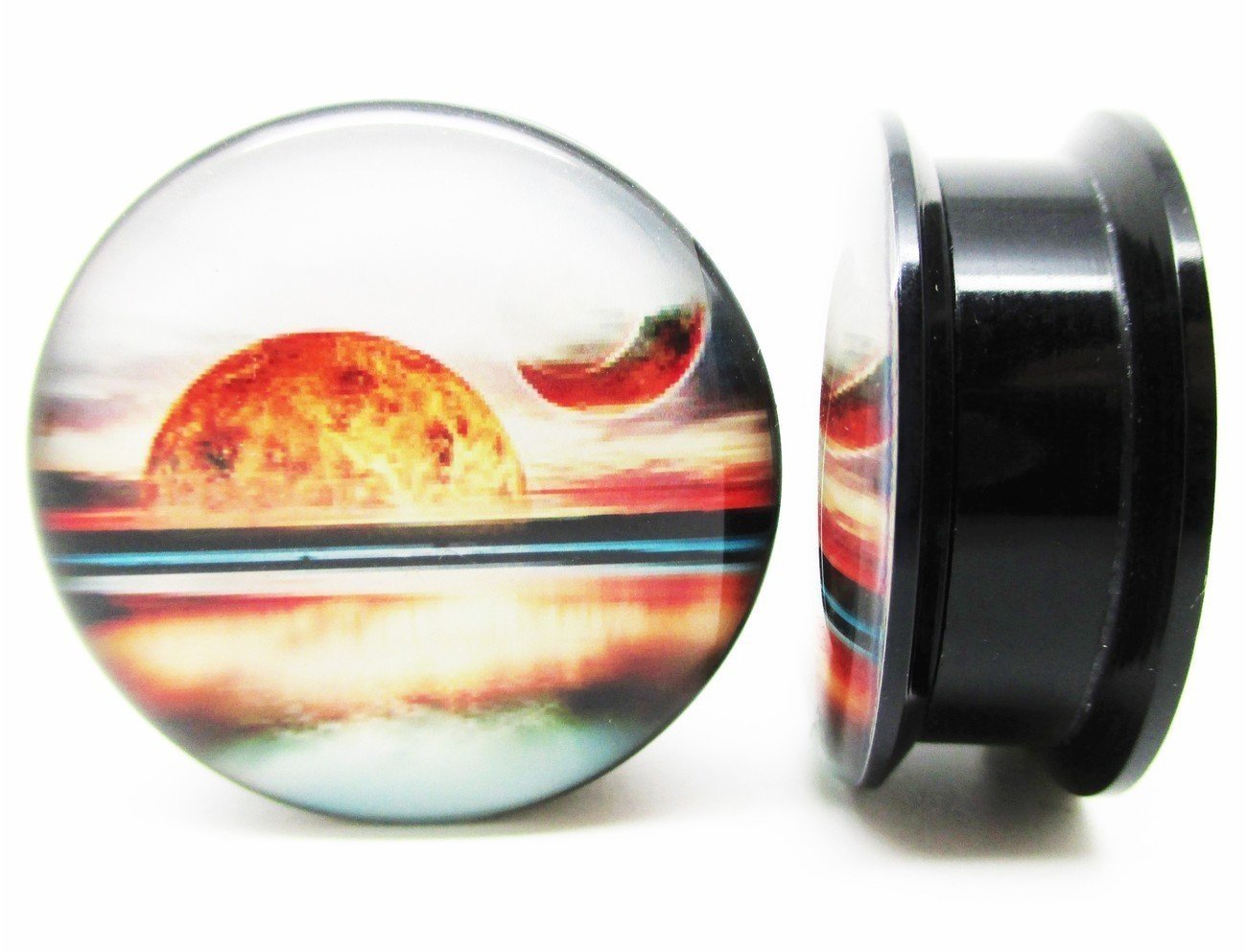 Pierced Republic Pair* Orange Planet Horizon Plugs - Acrylic Screw-On - 10 Sizes (1" (25mm))