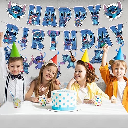 Stitch Birthday Decorations Stitch Happy Birthday Banner Hanging Swirls for Birthday Party Supplies