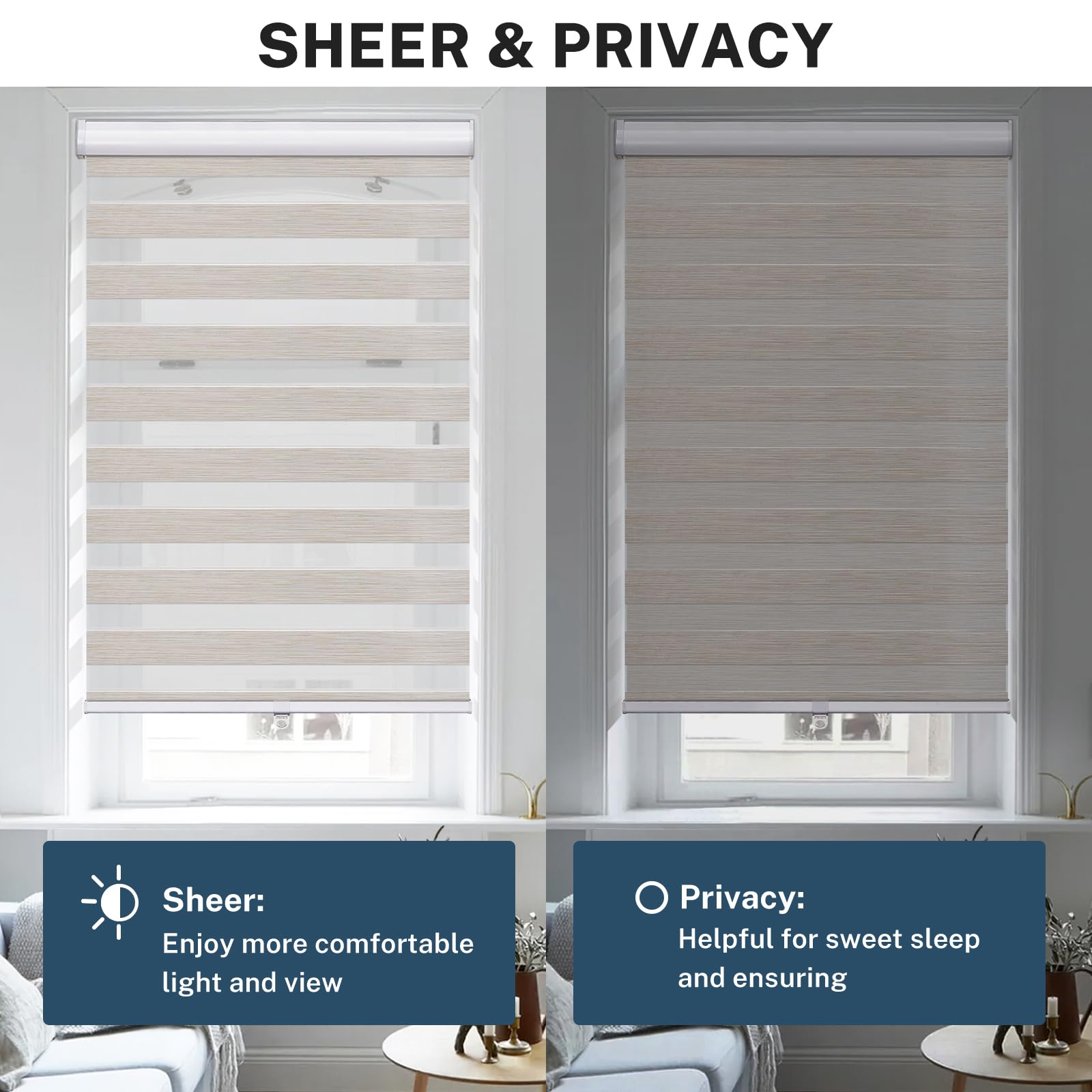 Pasoun Zebra Blinds Cordless Dual layer Window Shades Blackout Roll up Blinds Light Control Day and Night Easy to Install Roller Shades for Home( Autumn,18" W X 48" H )