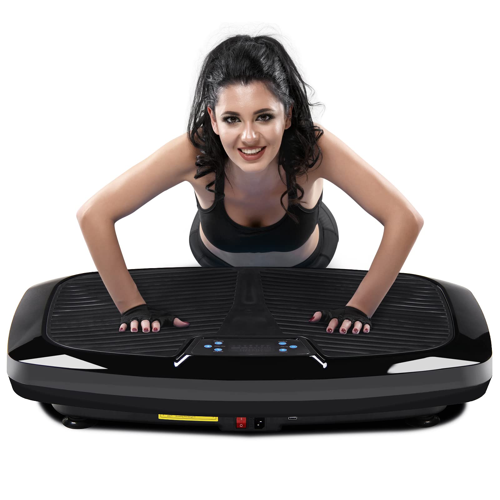 Vibration plate exercise machine,vibration platform with Loop bands/remote control, vibration plates exercise machine for fitness (Black)