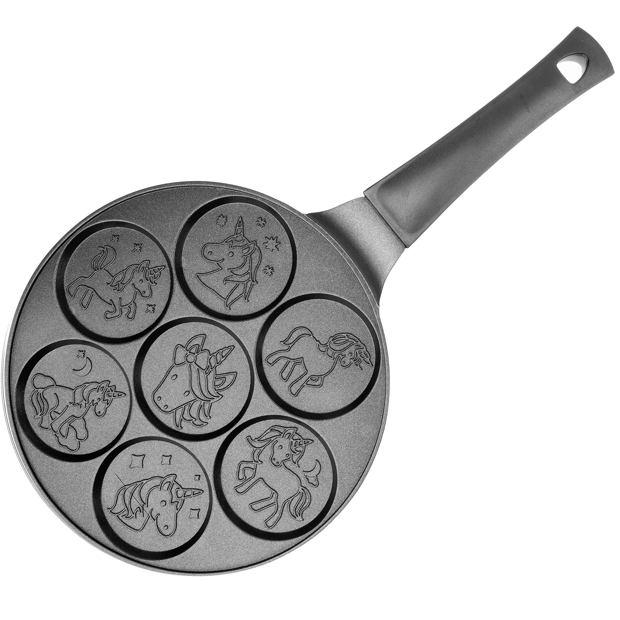 Unicorn Mini Pancake Pan - Make 7 Unique Flapjack Unicorns, Nonstick Pan Cake Maker Griddle for Breakfast Fun & Easy Cleanup, Magical Birthday Treat or Gift for Kids