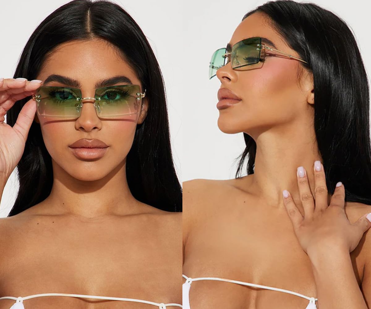 SORVINO Rimless Rectangle Sunglasses for Women Men Trendy Fashion Sheer Pink,Blue Tinted Lens Frameless Glasses