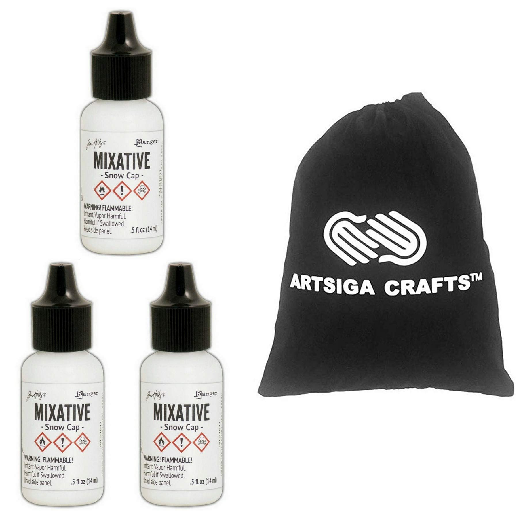 Ranger Ink Tim Holtz Alcohol Ink Metallic Mixatives 0.5 Ounces Snow Cap 3-Pack Bundled with 1 Artsiga Crafts Small Project Bag
