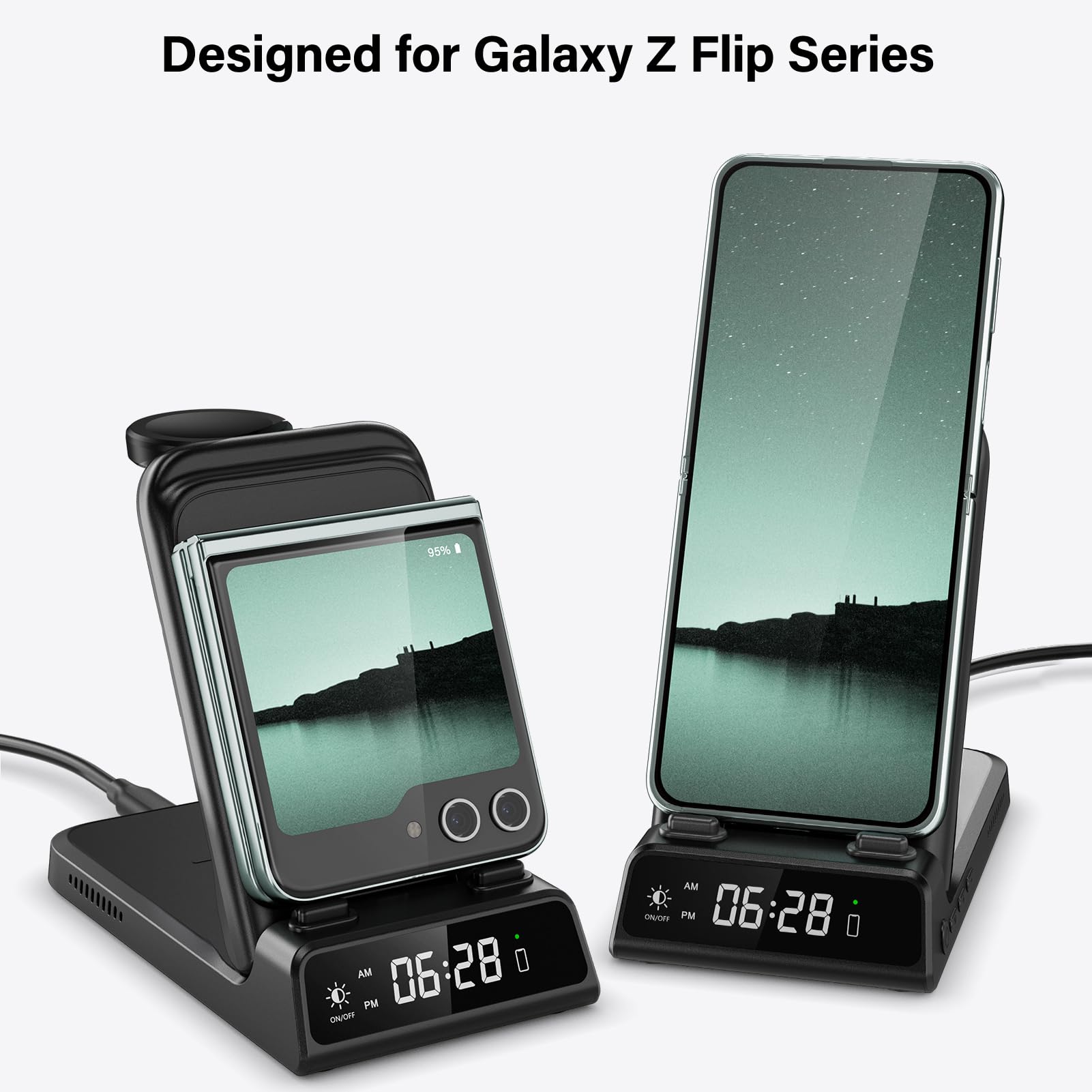 SwanScout Charging Station for Samsung Z Flip, SwanScout 703F, Wireless Charger for Samsung Galaxy Z Flip 5/Z Flip 4/Z Flip 3, Galaxy Watch 6/6 Classic/5/5 Pro, Galaxy Buds 2 Pro/Buds 2 (Foldable)
