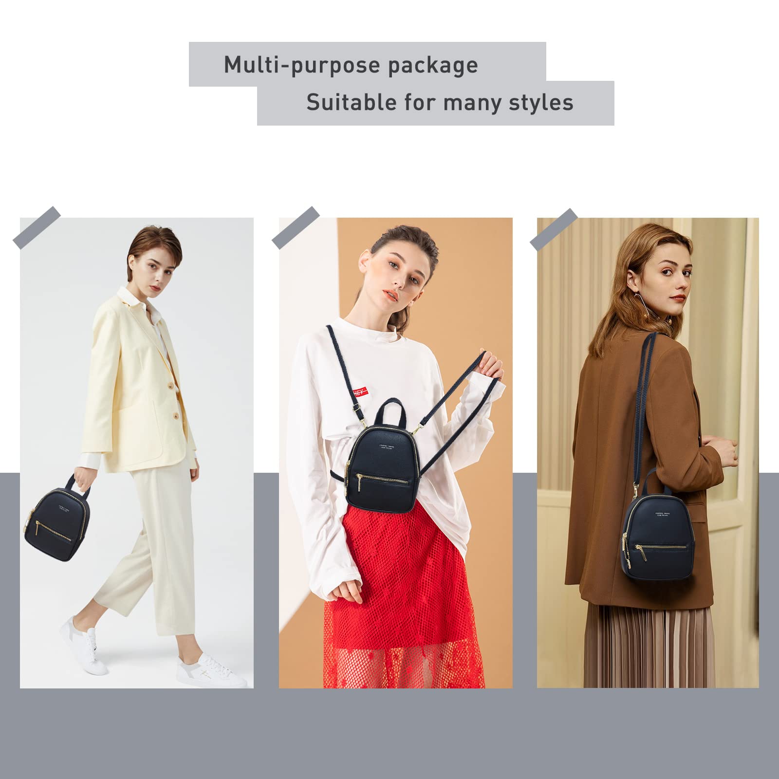 PIERRELOUES Mini Backpack Purse for Women PU Leather Crossbody Bags Cell Phone Wallets Handbags Clutch-Black