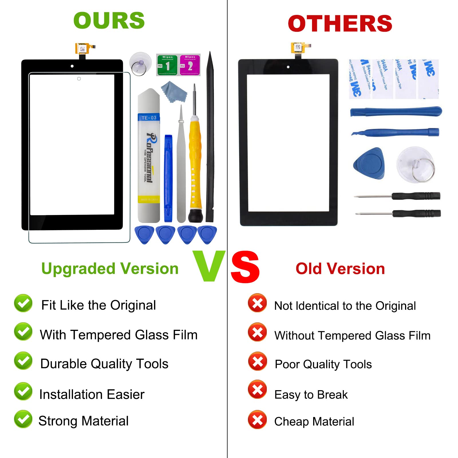 Upgraded Touch Screen Digitizer Replacement for Amazon Kindle Fire 7 9th Gen 2019 M8S26G with Tempered Glass Film and Professional Tool Kit
