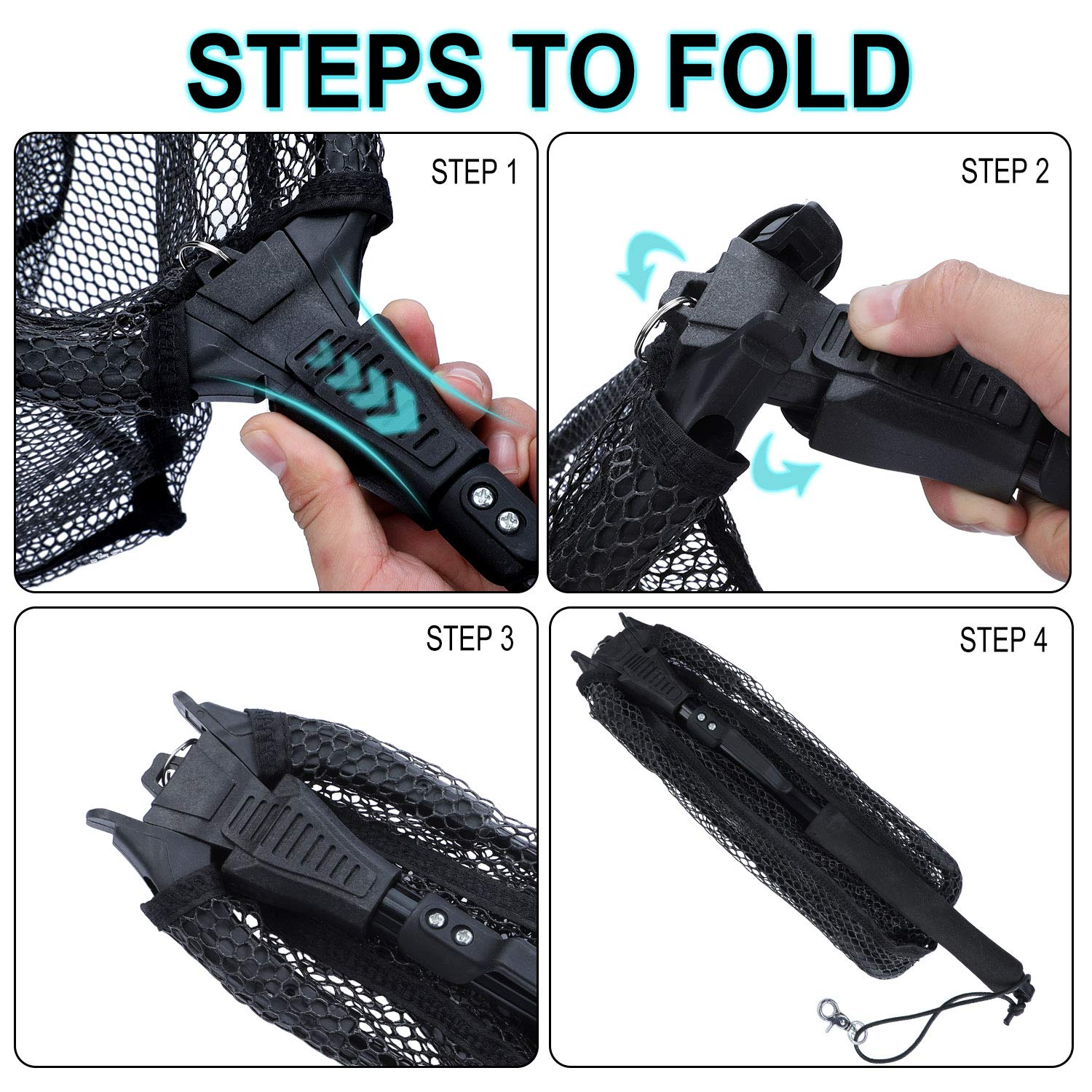 Sougayilang Fishing Net Fish Landing Net, Foldable Collapsible Telescopic Pole, Durable Nylon Material Mesh, Safe Fish Catching or Releasing-RSJ115CM