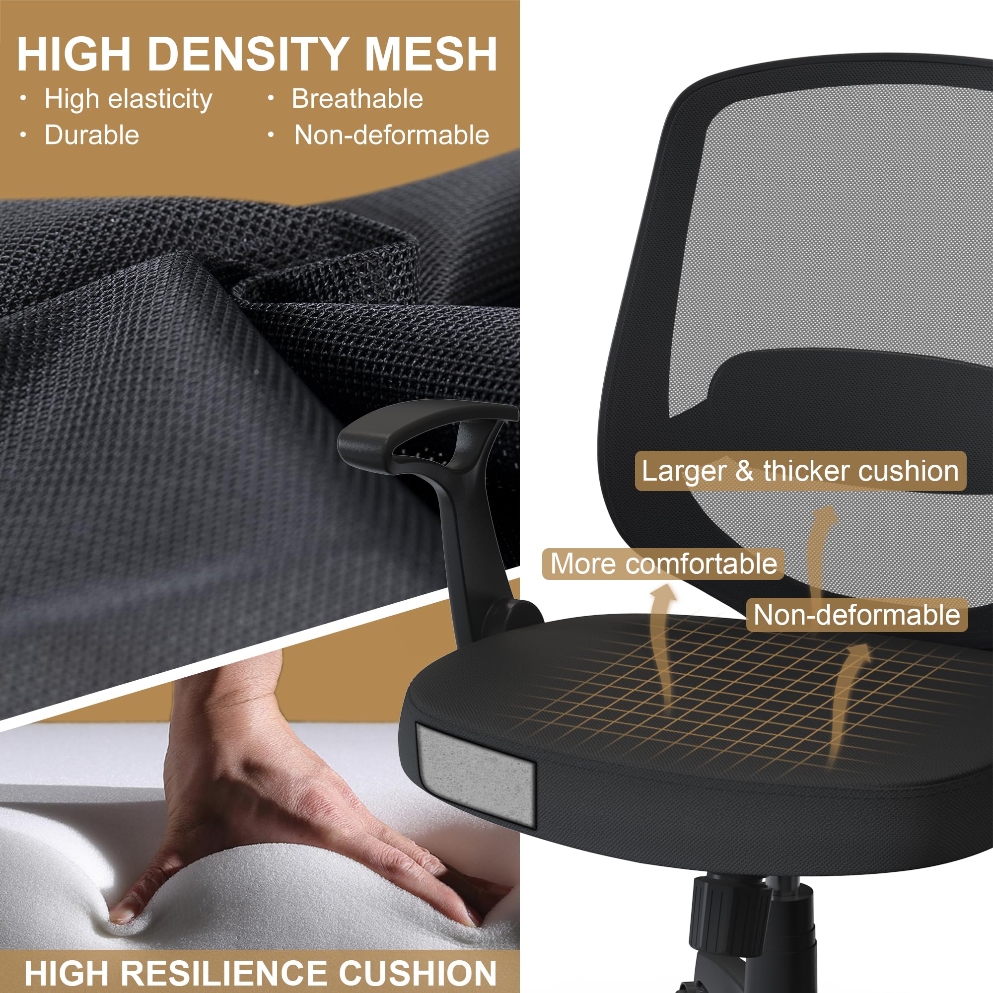 Qoroos Mesh Office Chair Ergonomic Mid Back Swivel Black Mesh Desk Chair Flip Up Arms with Lumbar Support Computer Chair Adjustable Height Task Chairs Grey