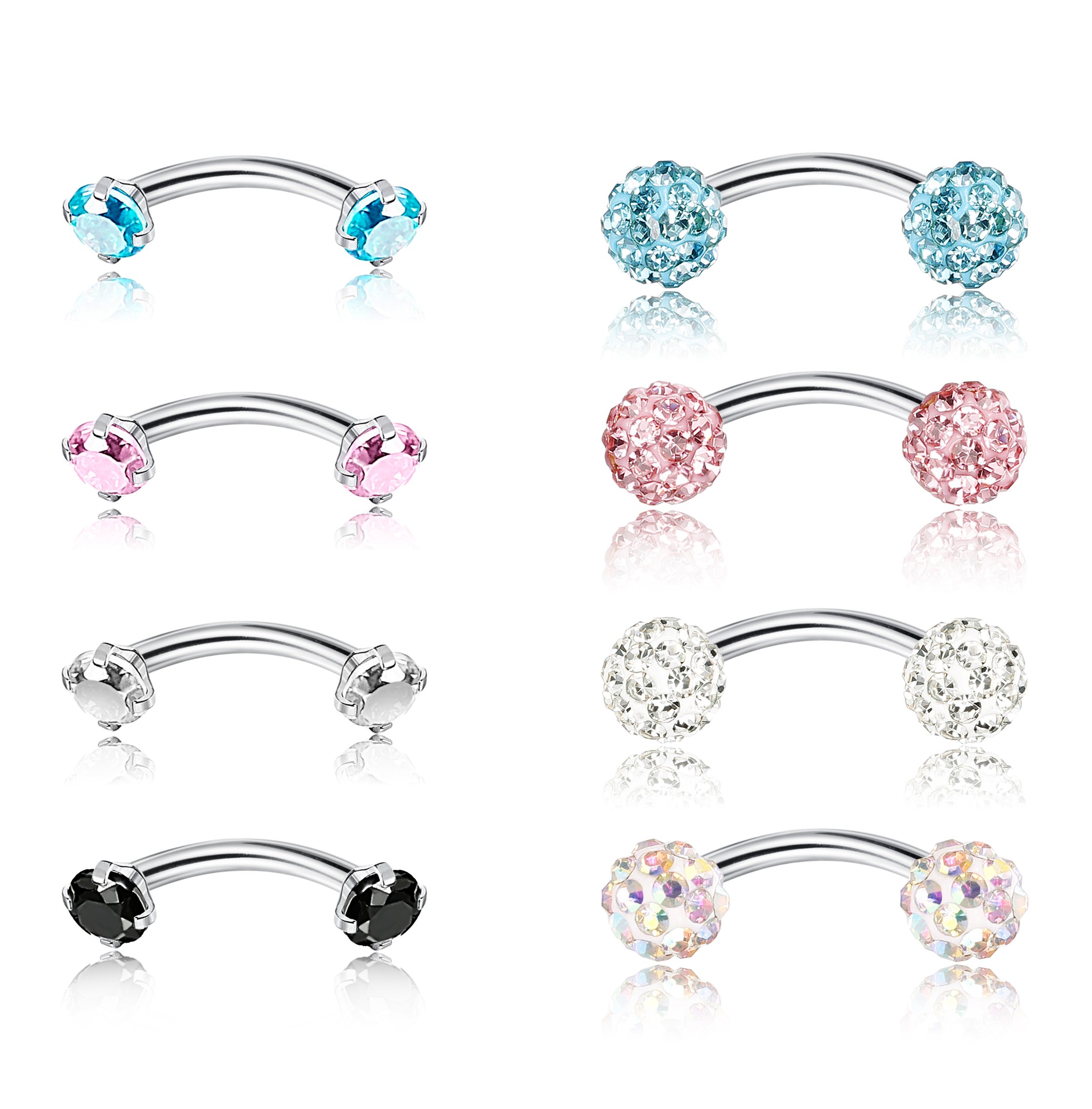 ORAZIO 8Pcs 16G Stainless Steel Eyebrow Ear Navel Belly Lip Ring Body Piercing Jewelry 6-12mm (8Pcs, 6mm)