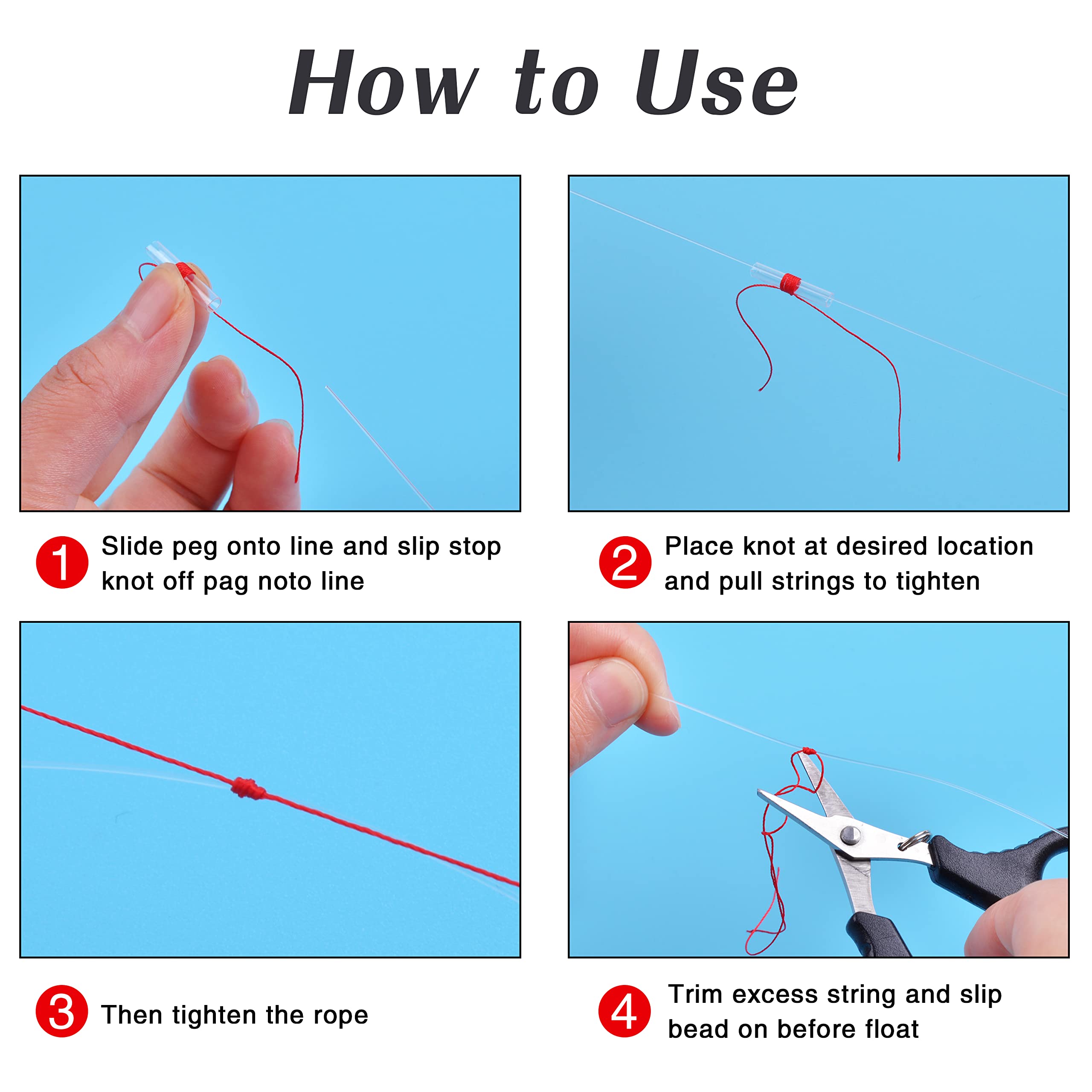 SILANON Bobber Stops for Fishing Floats,Slip Bobber Stop String Knots with Plastic Beads Bobber Stoppers for Fishing Line Leader Saltwater Freshwater Fishing Tackle