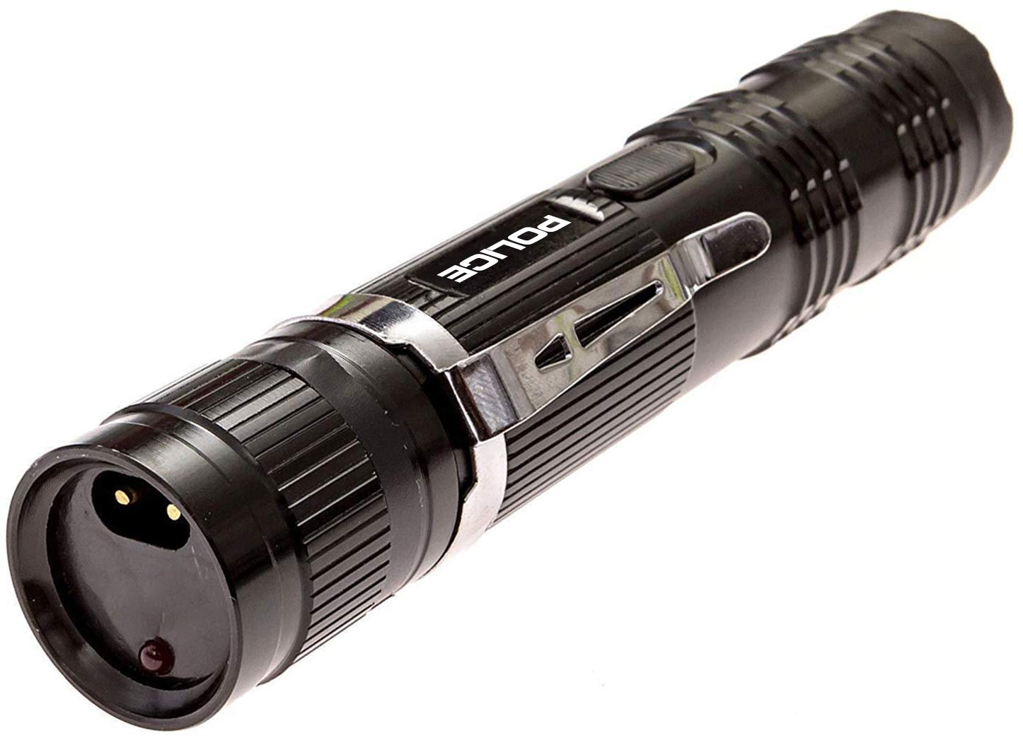 Police M12 Aluminum Stun Gun with LED Flashlight, Black