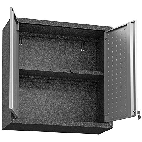 Pemberly Row Metal 2 Door Wall Mount Floating Garage Storage Cabinet with Lock in Grey