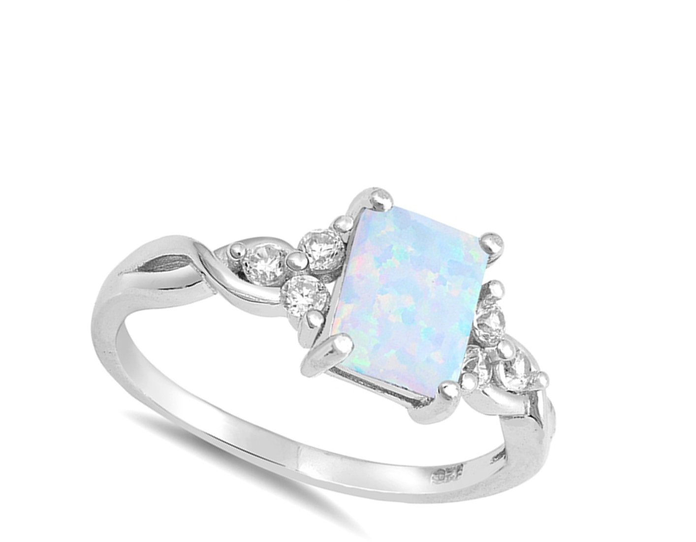 Rectangle White Simulated Opal Infinity Knot Ring .925 Sterling Silver Band Size 9