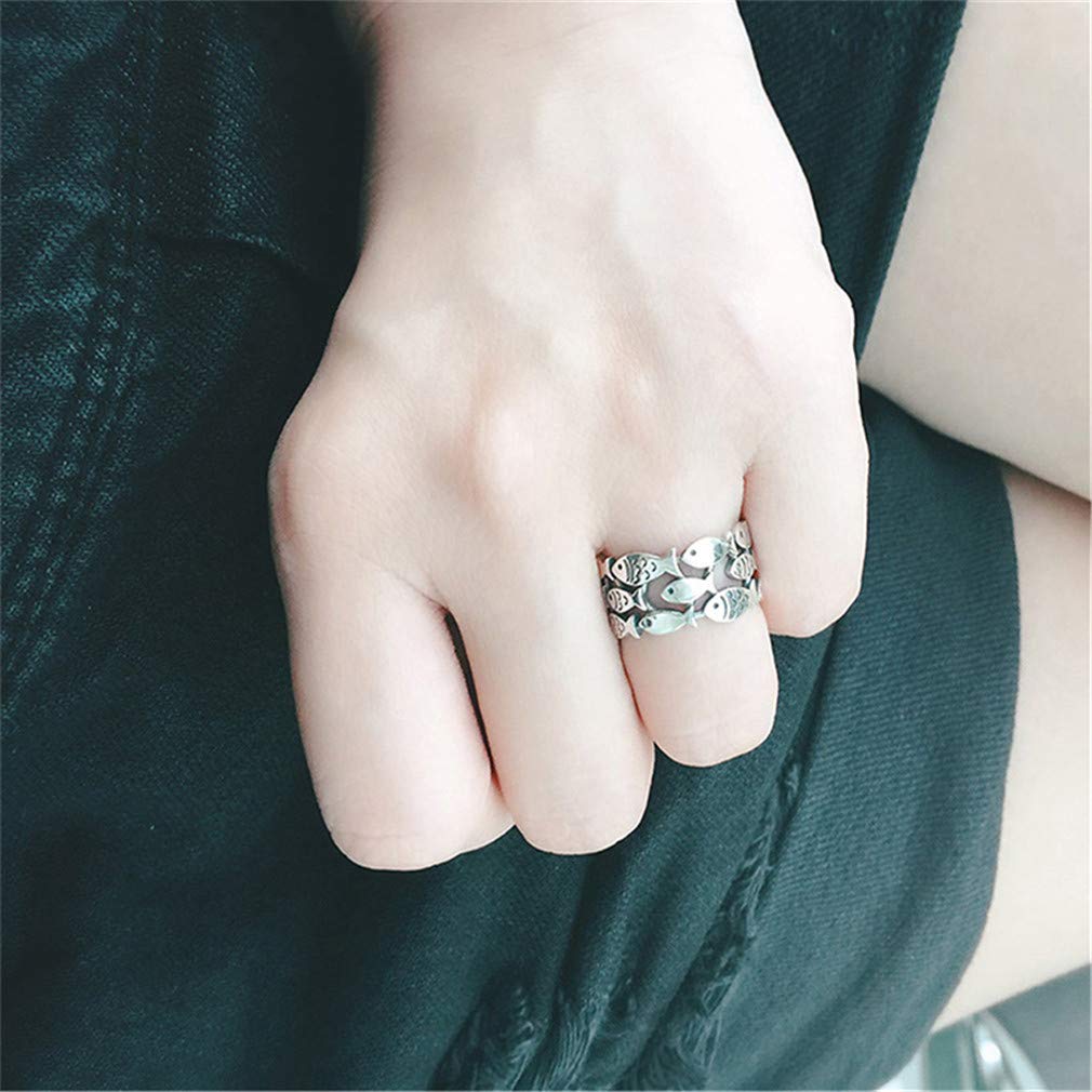 SOURBAN School Fish Open Knuckle Ring Hollow Vintage Geometric Wide Punk Party Adjustable Band
