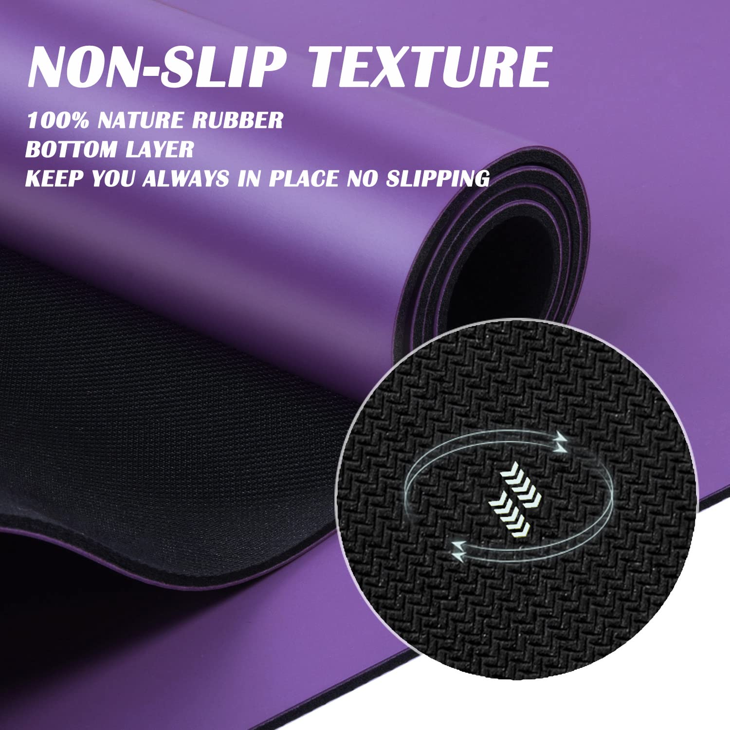 Upneargo Hot Yoga Mat Non Slip, Natural Rubber Base And Top Eco-Polyurethane Surface,Ultimate Grip Performance,Extra Large Size Exercise Mat For Hot Yoga, Pilates & Stretching, Free Carry Strap