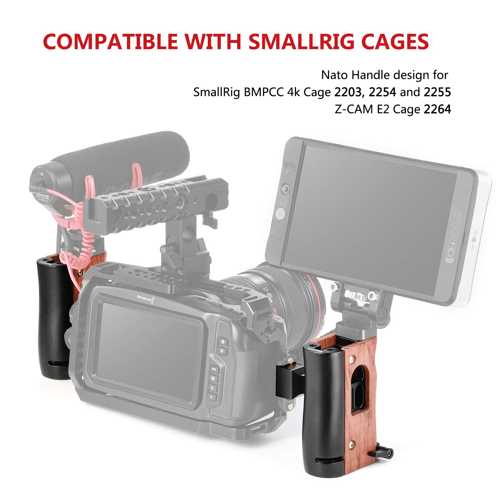 SmallRig NATO Handle Wooden Wood Handgrip for BMPCC 4K & 6K and Z-CAM E2, for Samsung T5 SSD – HSN2270