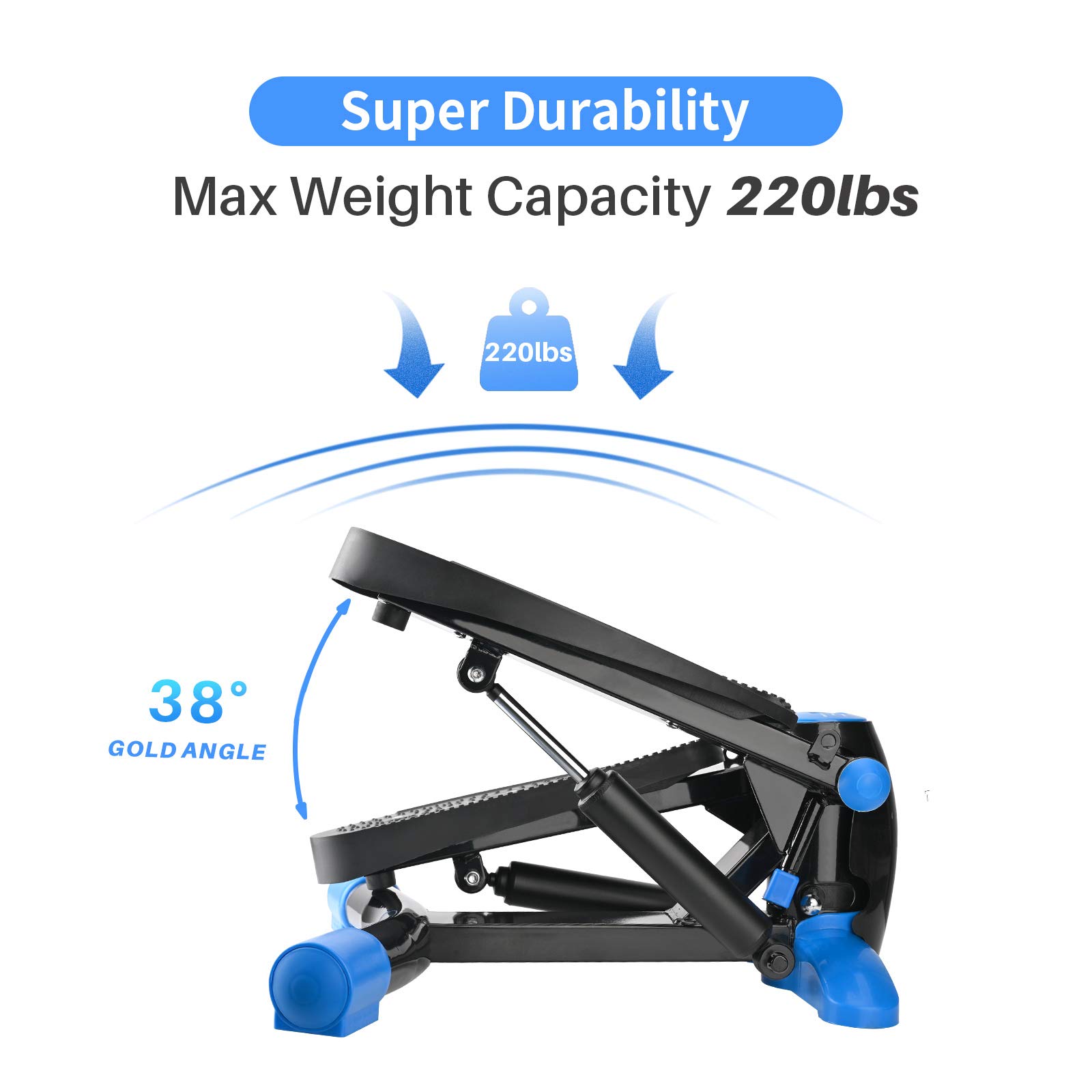 TECHMOO Stair Stepper for Exercise, Mini Stepper Trainer with Adjustable Stepping Machine with Resistance Bands LCD Display Air Climber Cardio Workout Fitness Professional Exercise Equipment