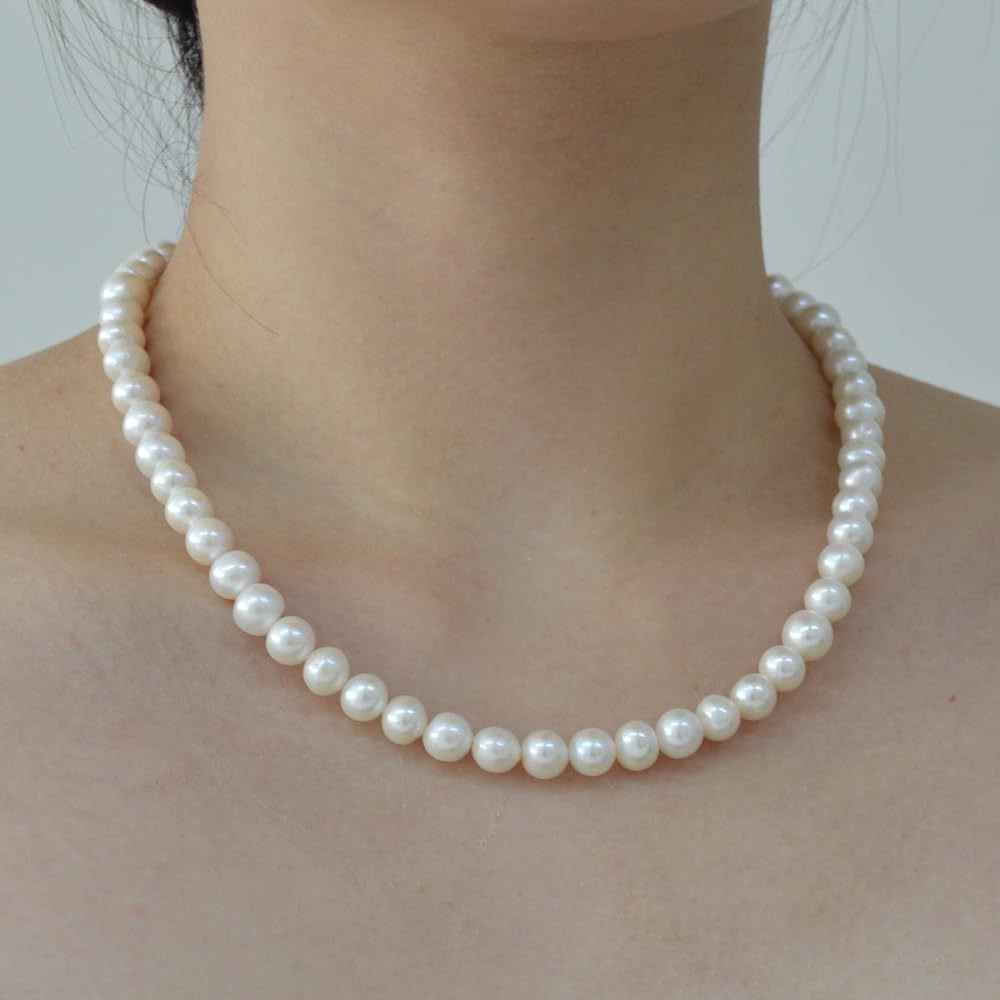 Pearl necklace for women, 8MM Round freshwater pearl choker necklace, 17inch (Cream)