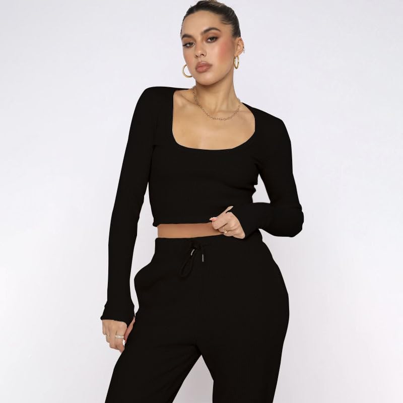 THLAI Letter Print 2 Piece Outfits for Women Long Sleeve Pullover Top and Long Gradient Pants Tracksuits Jogging Workout Set