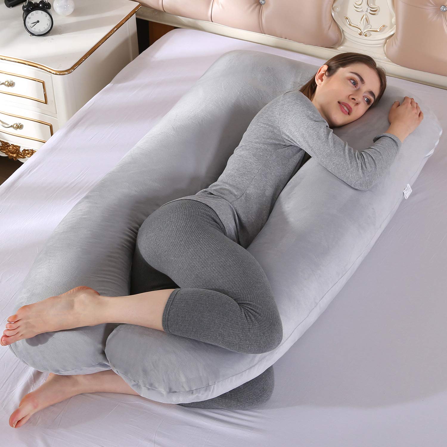SLIGUY Pregnancy Pillow Cover U Shaped, 57-Inch Replacement Pillowcase, Used for Maternity Pillows, 100% Velvet, Double Zipper Stretch Fabric, Super Soft, Universal Type