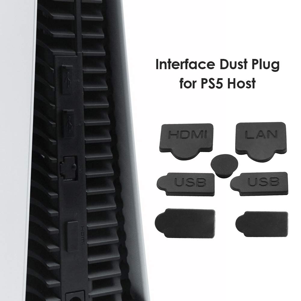 Silicone Dust Plugs for PS5, USB HDMI-compatible Interface Anti-Dust Cap Cover for Playstation 5, 1 Set 7pcs
