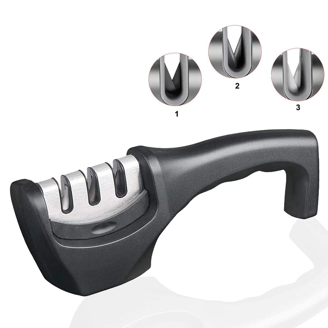 Sharp Knife Sharpener - Professional 3 Stage Manual Sharpener for Sharpening Kitchen Knives - Cerami