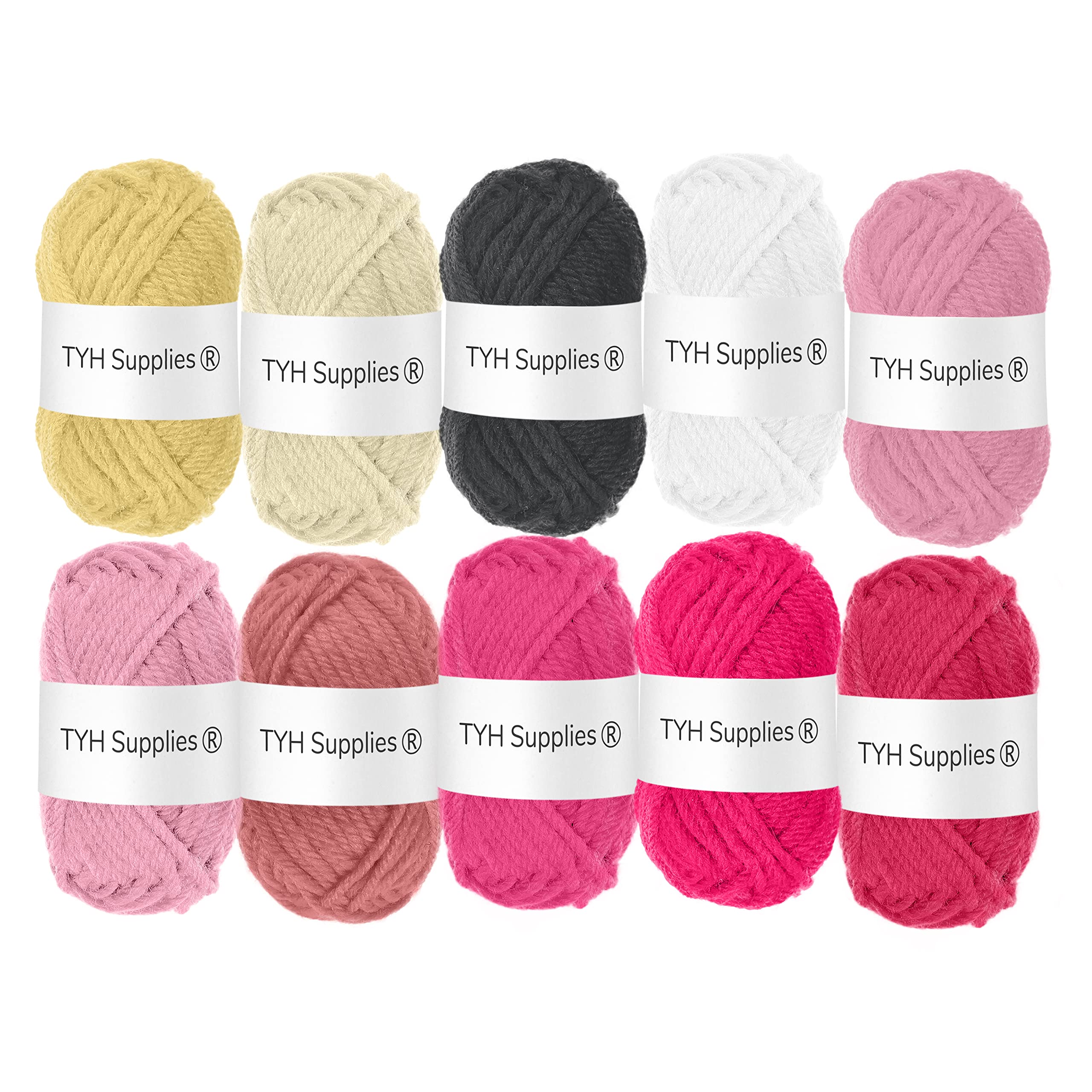 TYH Supplies 10 Acrylic Yarn Pack | 220 Yard Soft Yarn Medium Weight | Mini Beginner Assorted Yarn Set | 10 Unique Colors 22 Yard Each Skein | Multipack for Amigurumi and Crafts