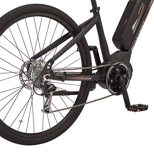 Schwinn Voyageur Electric Bike, Mid-Drive, Large Step-Through Frame, Dark Blue