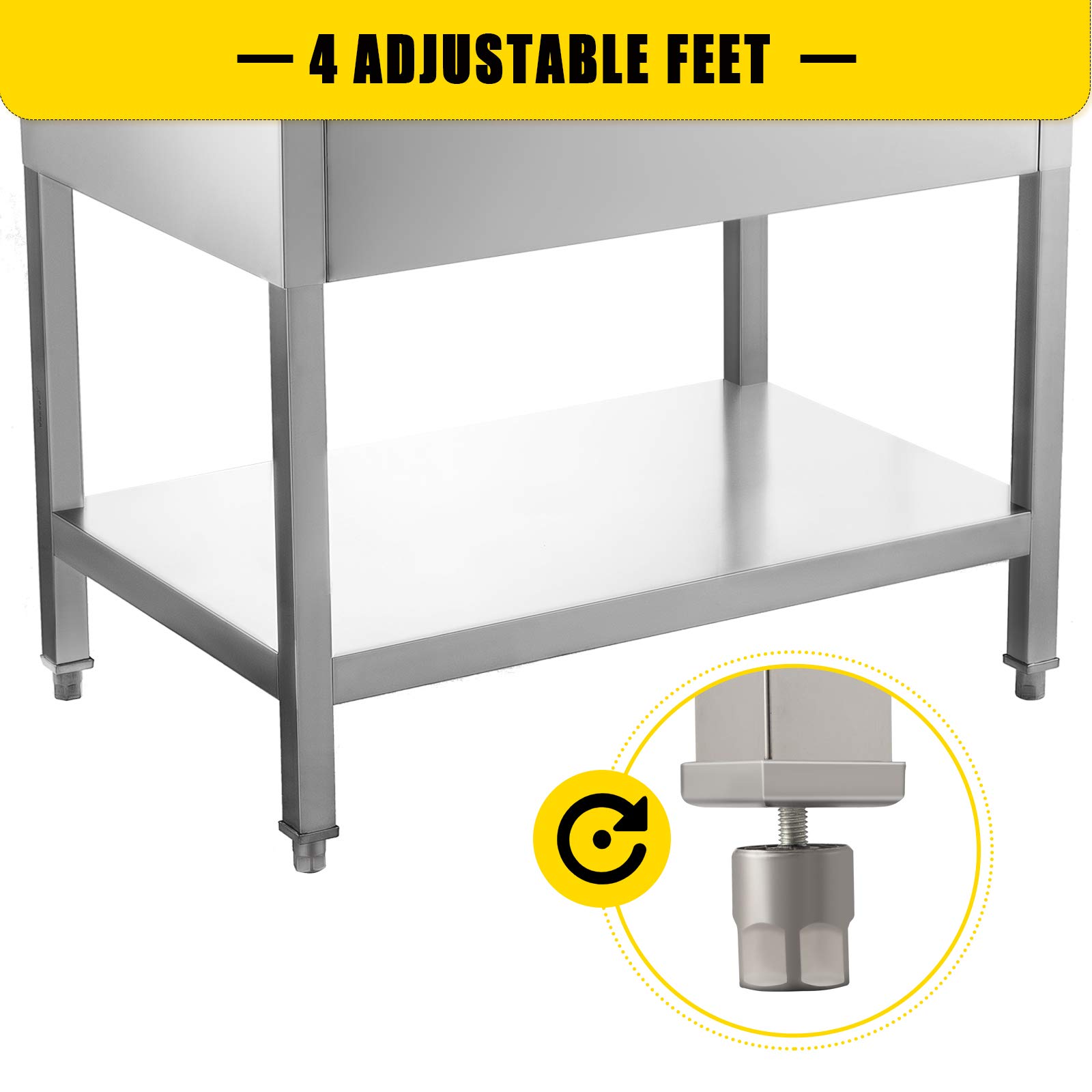 VEVOR Stainless Steel Work Table 24 x 48 in Commercial Food Prep Worktable with 2 Drawers, Undershelf and Backsplash, 992 lbs Load Stainless Steel Kitchen Island for Restaurant, Home and Hotel