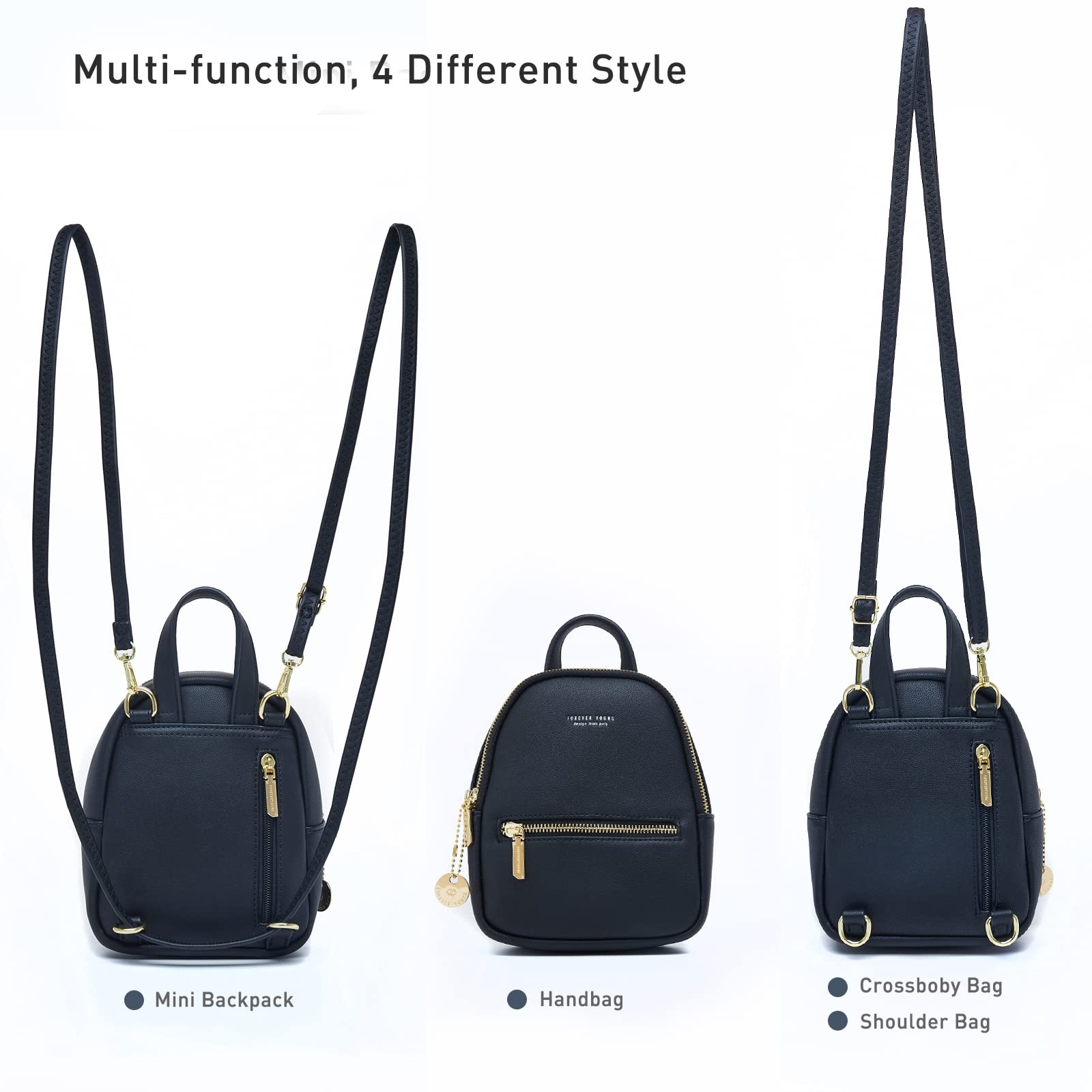 PIERRELOUES Mini Backpack Purse for Women PU Leather Crossbody Bags Cell Phone Wallets Handbags Clutch-Black