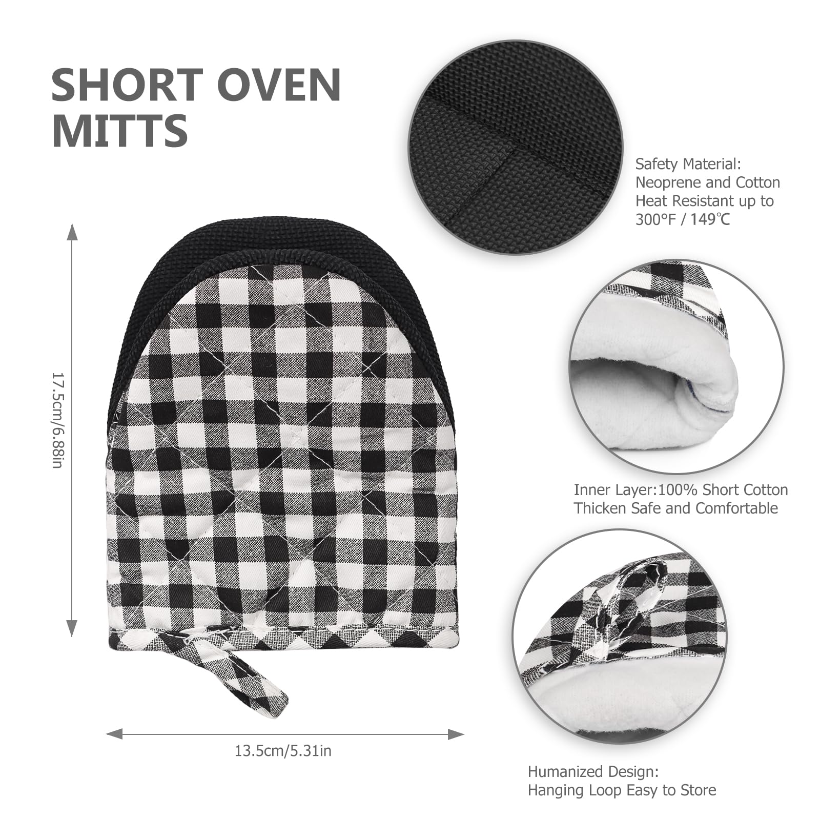 Qulable 1 Pair Short Oven Mitts - Silicone Kitchen Oven Gloves High Heat Resistant 500℉, Mini Oven Mits with Non-Slip Grip Surfaces and Hanging Loop for BBQ, Baking, Cooking and Grilling