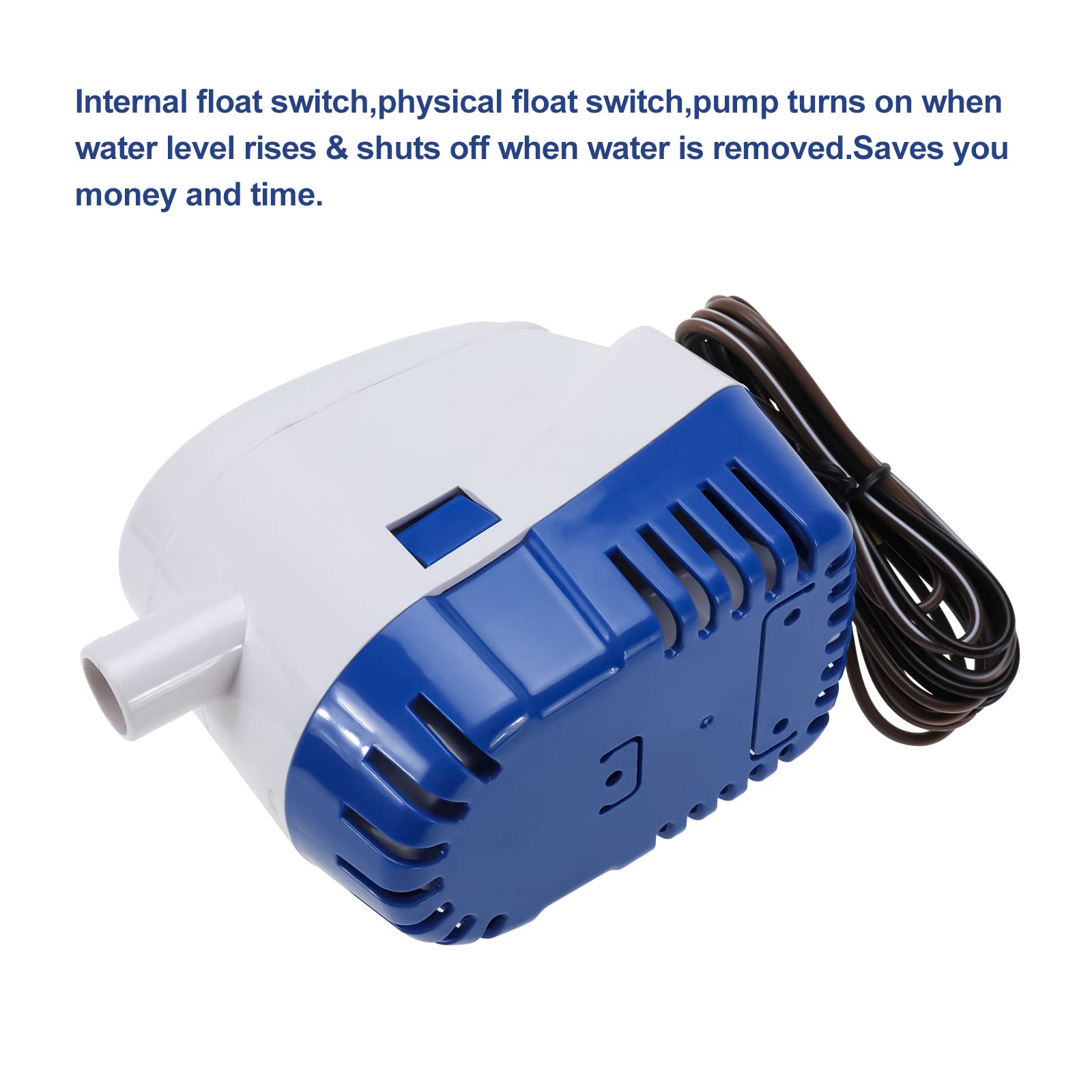 Yuelianart Auto Bilge Pump,1100GPH 12v 1-1/8" Outlet Dia. Automatic Bilge Pump,Built-in Auto Float Switch Submersible Pump for Boat (1100GPH)