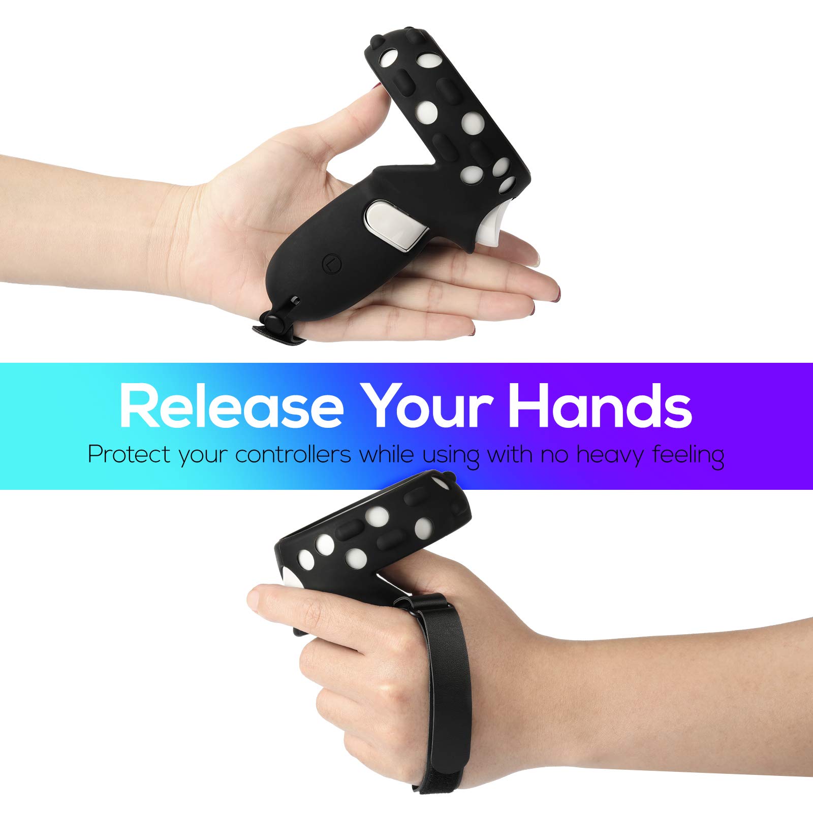 Typecase Touch Controller Grip Cover for Oculus Quest 2 & 1, Silicone Protective Ring Cover Custom Set Accessories, Anti-Throw Handle Protective Sleeve with Adjustable Hand Strap-Black