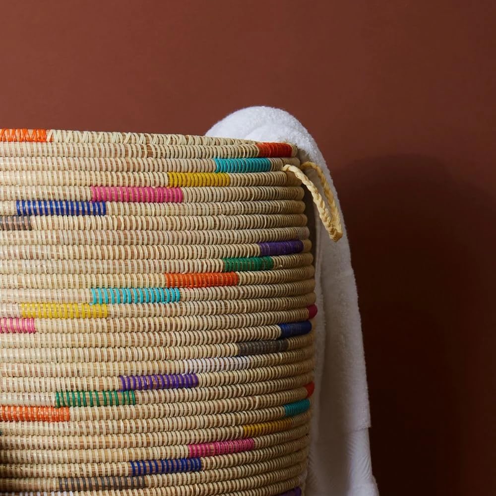 Storage Basket Beige Rainbow Swirls Hooded Lid (19" Medium)