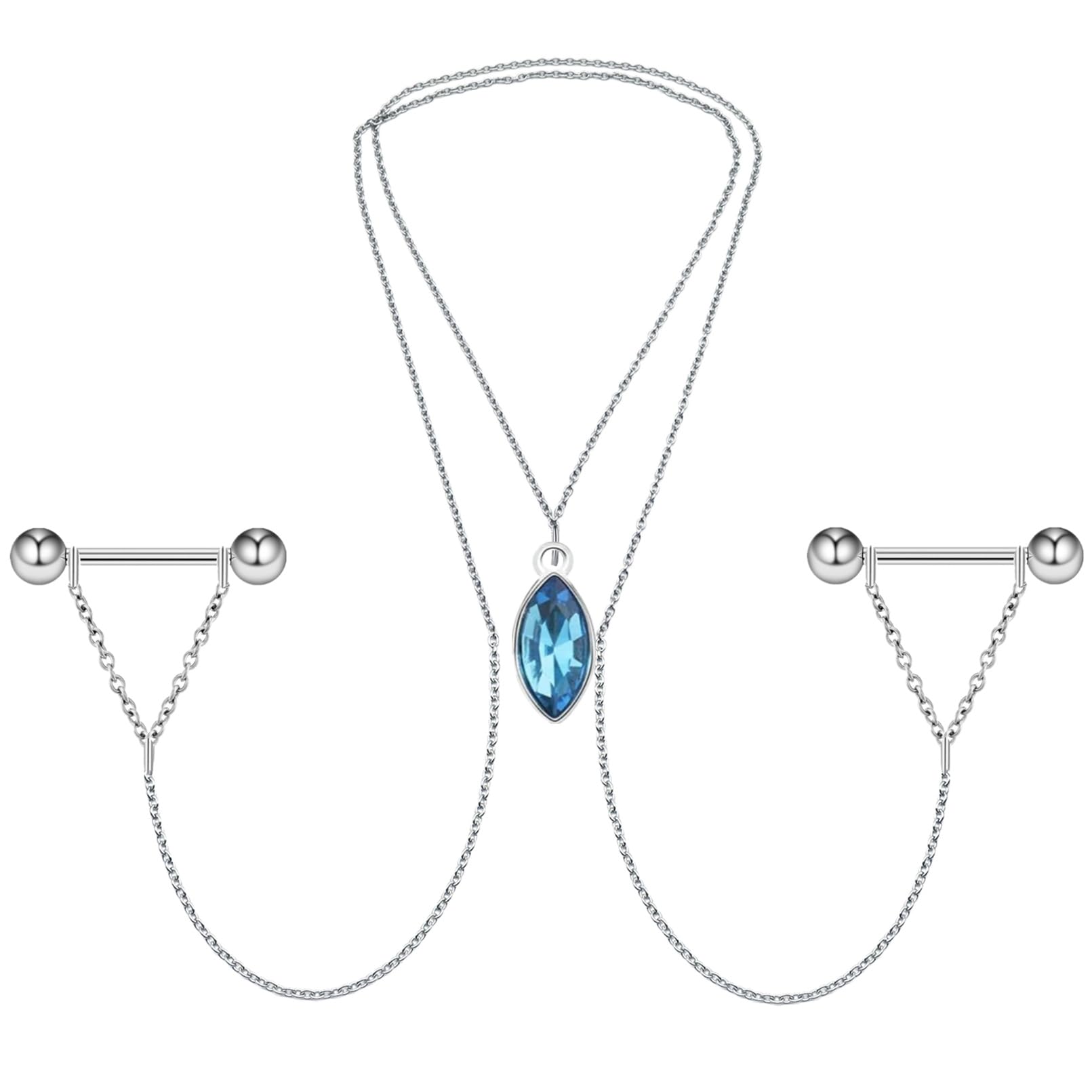 WOSEXYMEN Nipple Chains Pierced Necklace 14G Barbells Nipple Rings Drizzle Dangle Body Piercing Jewelry-Drizzle