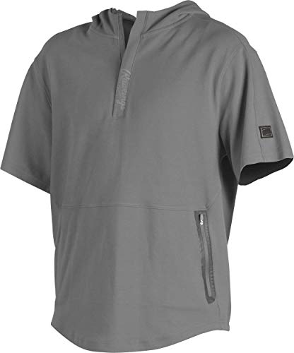 Rawlings Gold Collection Adult 1/4 Zip Short Sleeve Batting Practice Hooded Jacket, Blue Grey, X-Large