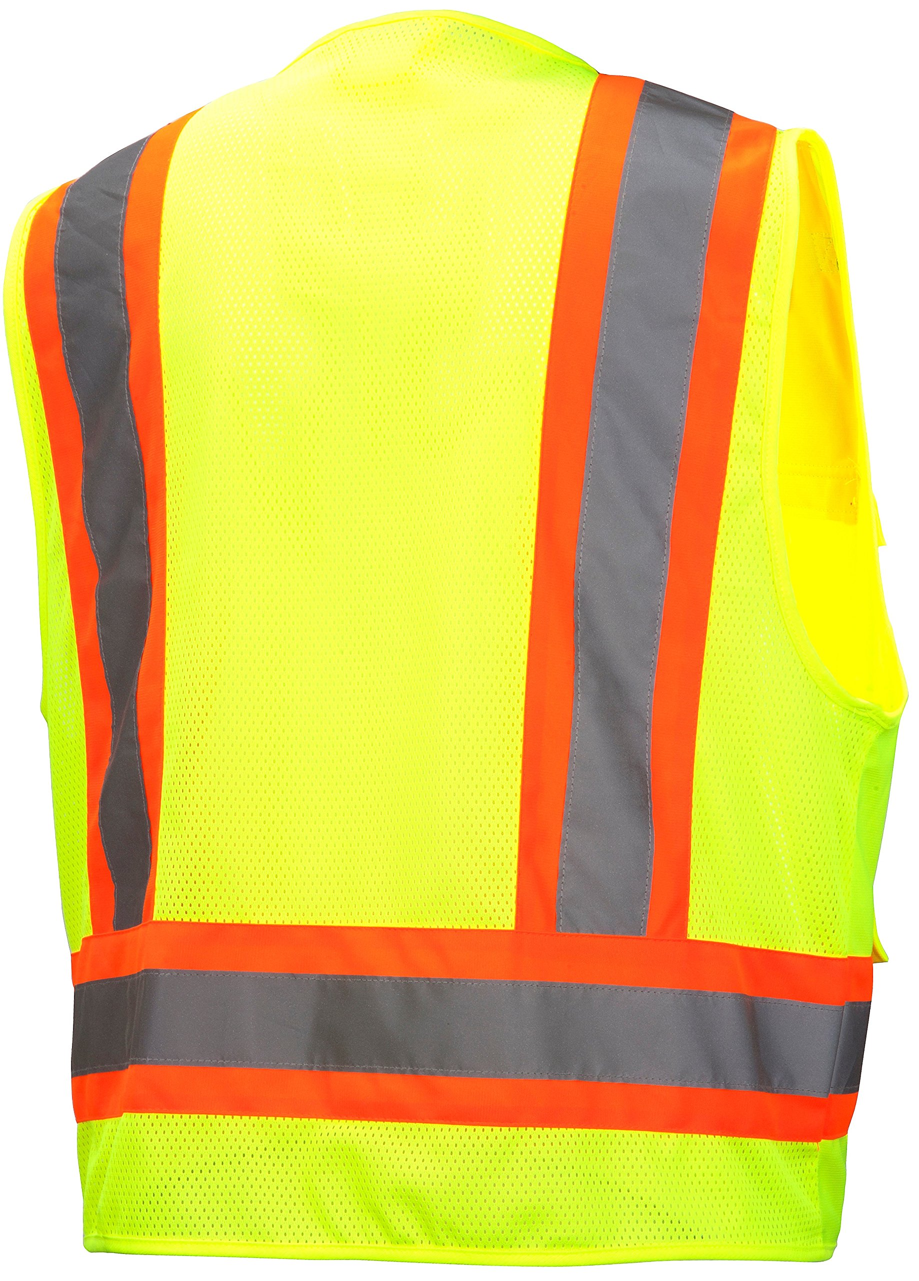 Pyramex Class 2 Surveyor's Safety Vest with 6 Pockets, Hi-Vis Lime, XL