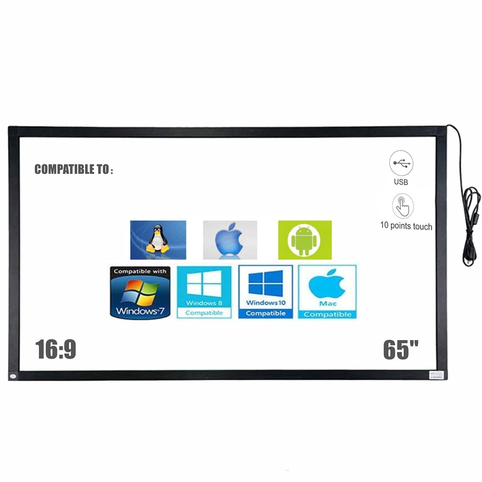 Special 65 Inch Infrared Touch Overlay 10 Points IR Touch Frame with USB Interface Free-Drive Plug and Play