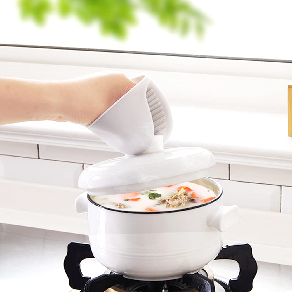 Xihuimay 2 Pairs Silicone Mitts Double Finger Grip Mini Mitt Pot Holders Pot Pinch Grip Microwave Frying Pans Anti-scalding Gloves Griddles Mittens Clips for Kitchen Cooking Baking BBQ, White Black