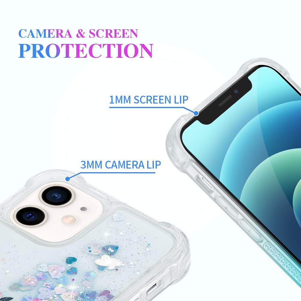 Ruky Compatible with iPhone 12 Case/iPhone 12 Pro Case 6.1 Inch (2020), Glitter Flowing Liquid Quicksand Series Bling Soft TPU Bumper Cushion Girls Women Phone Case, Gradient Teal