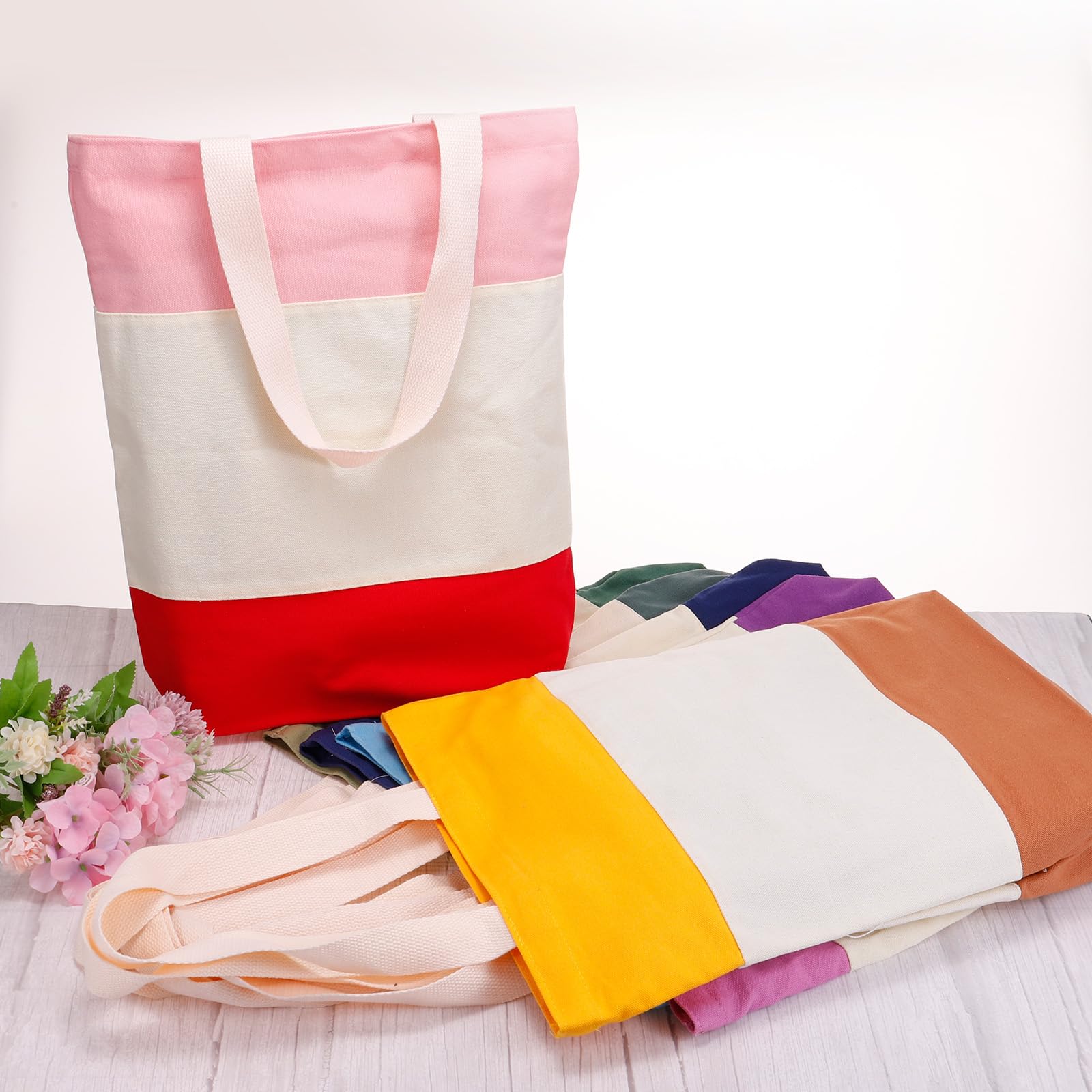 PATIKIL Canvas Tote Bag, 1Pcs Canvas Bag with Handles Sturdy Reusable Tote Bag Blank Embroidery DIY for Personalized Shopping Gifts Crafts Vinyl Grocery HTV Dye, Blush/Purple