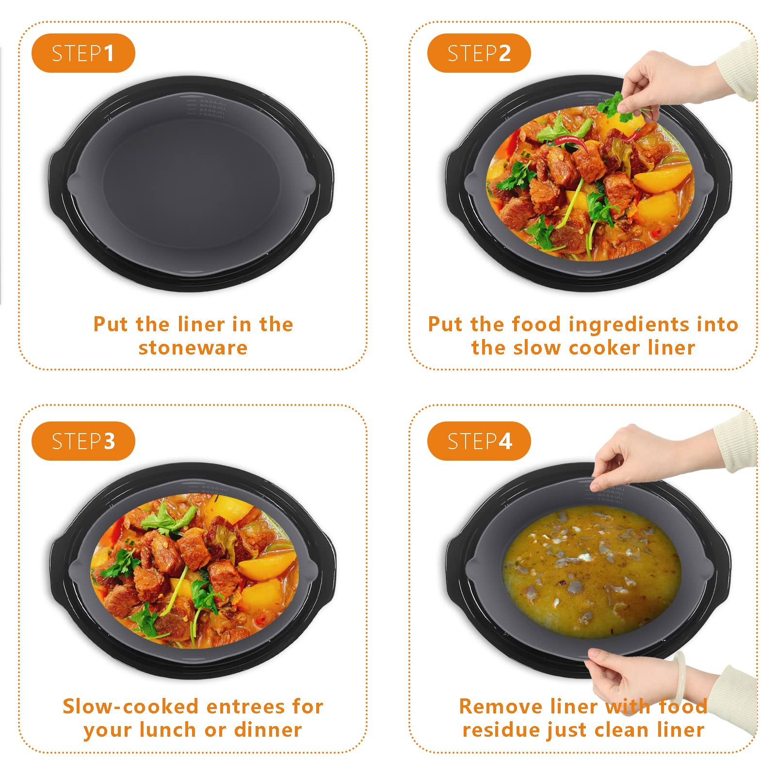Slow Cooker Liners Fit Crockpots 7-8 Quart,Reusable Silicone Liner Insert for Crock Pot,Leakproof & Dishwasher Safe Cooking Liners for 7-8 QT Large Oval Crock-Pots(Grey)