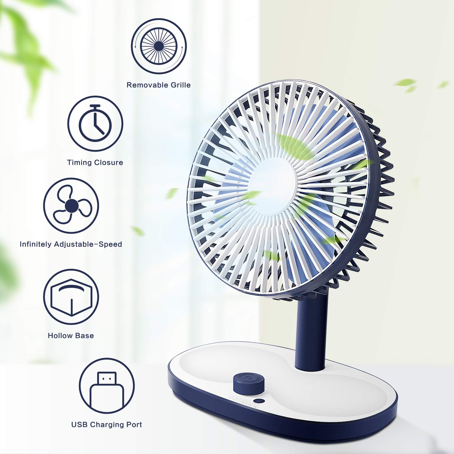 SmartDevil 6.5“ Small Desktop Fan, Personal Desk Fan With Storage Function, 2600mAh Battery Operated Table fan, Smart Timing Function, Stepless Speed Regulation, for Home, Office, Bedroom, Blue
