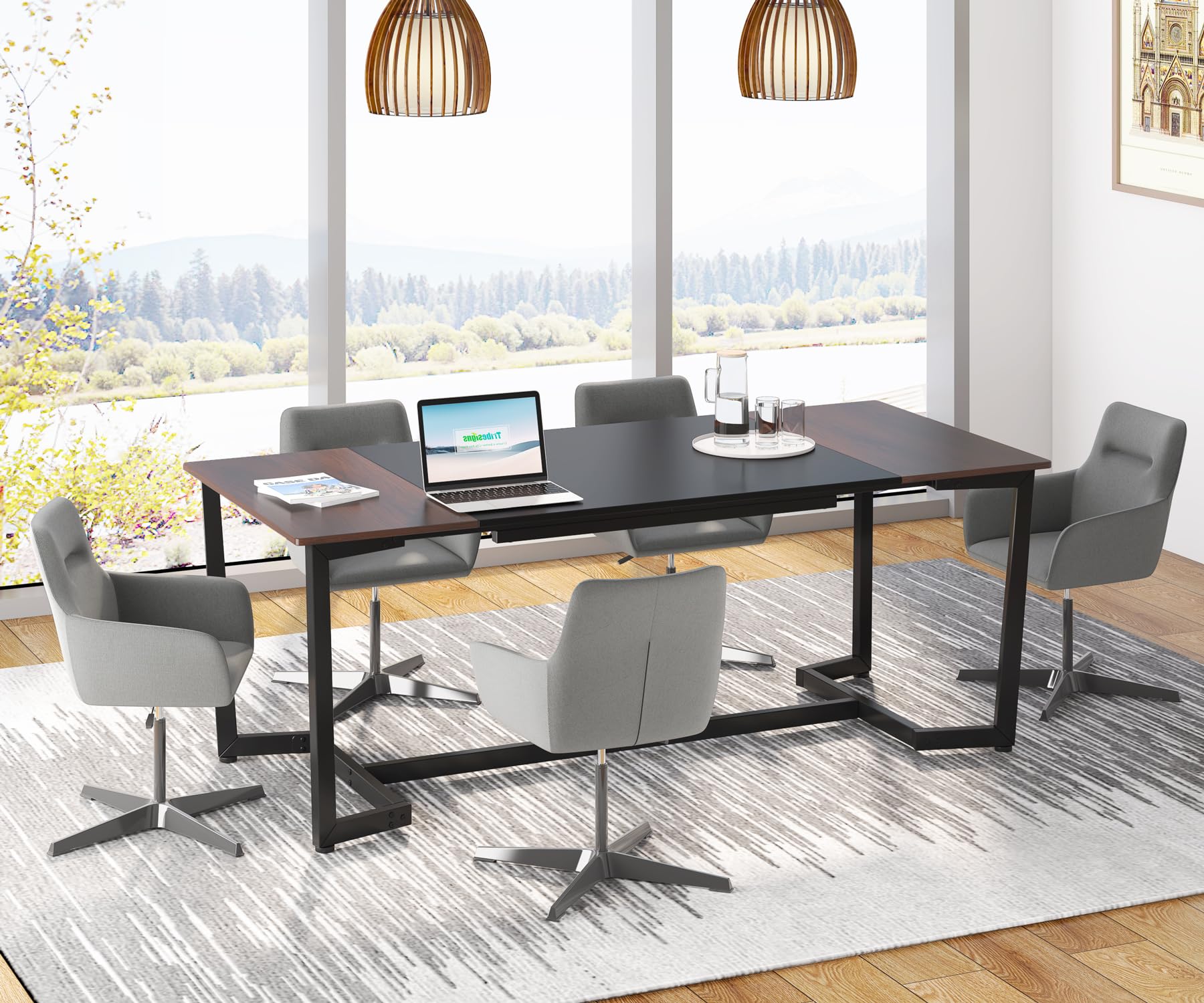 Tribesigns 6FT Conference Table, 70.8L x 31.5W inch Meeting Table for Office Conference Room, Modern Rectangular Seminar Training Table, Metal Frame, Rustic Brown/Black